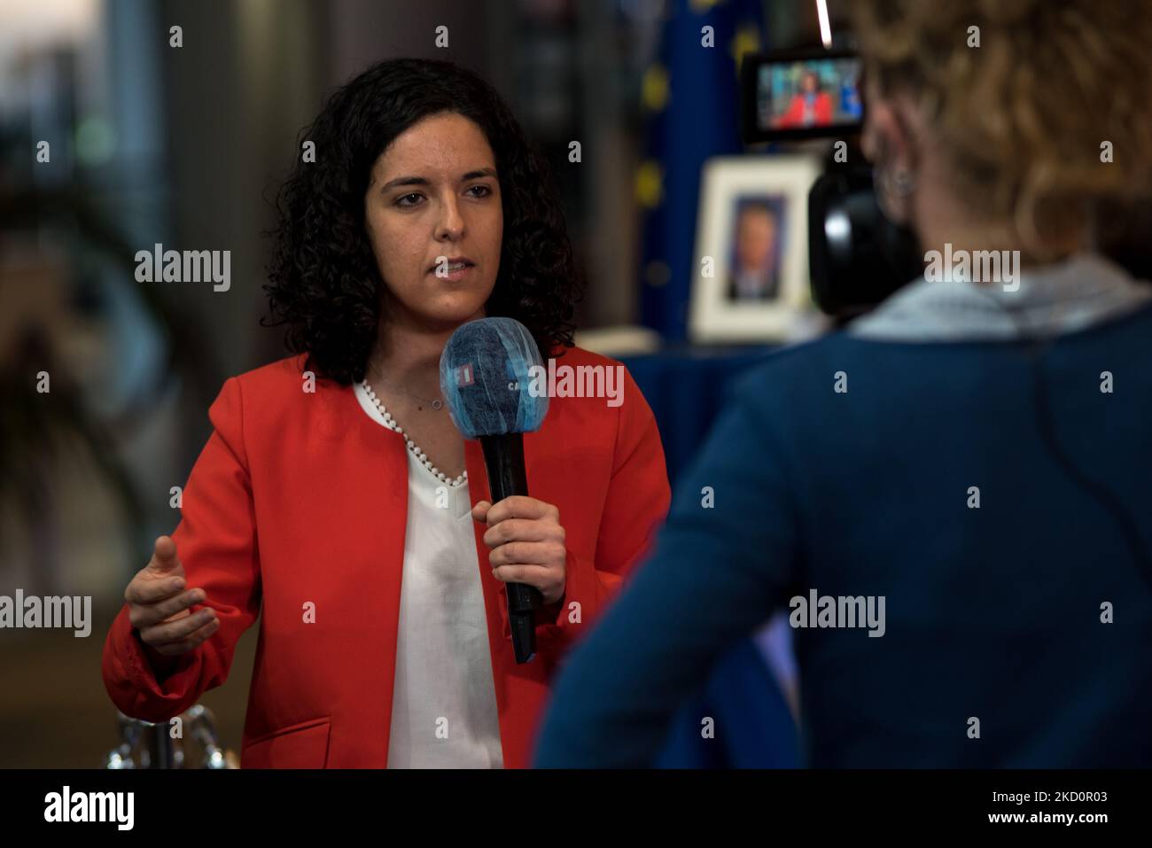 Manon Aubry gives an interview after her speech to the European ...
