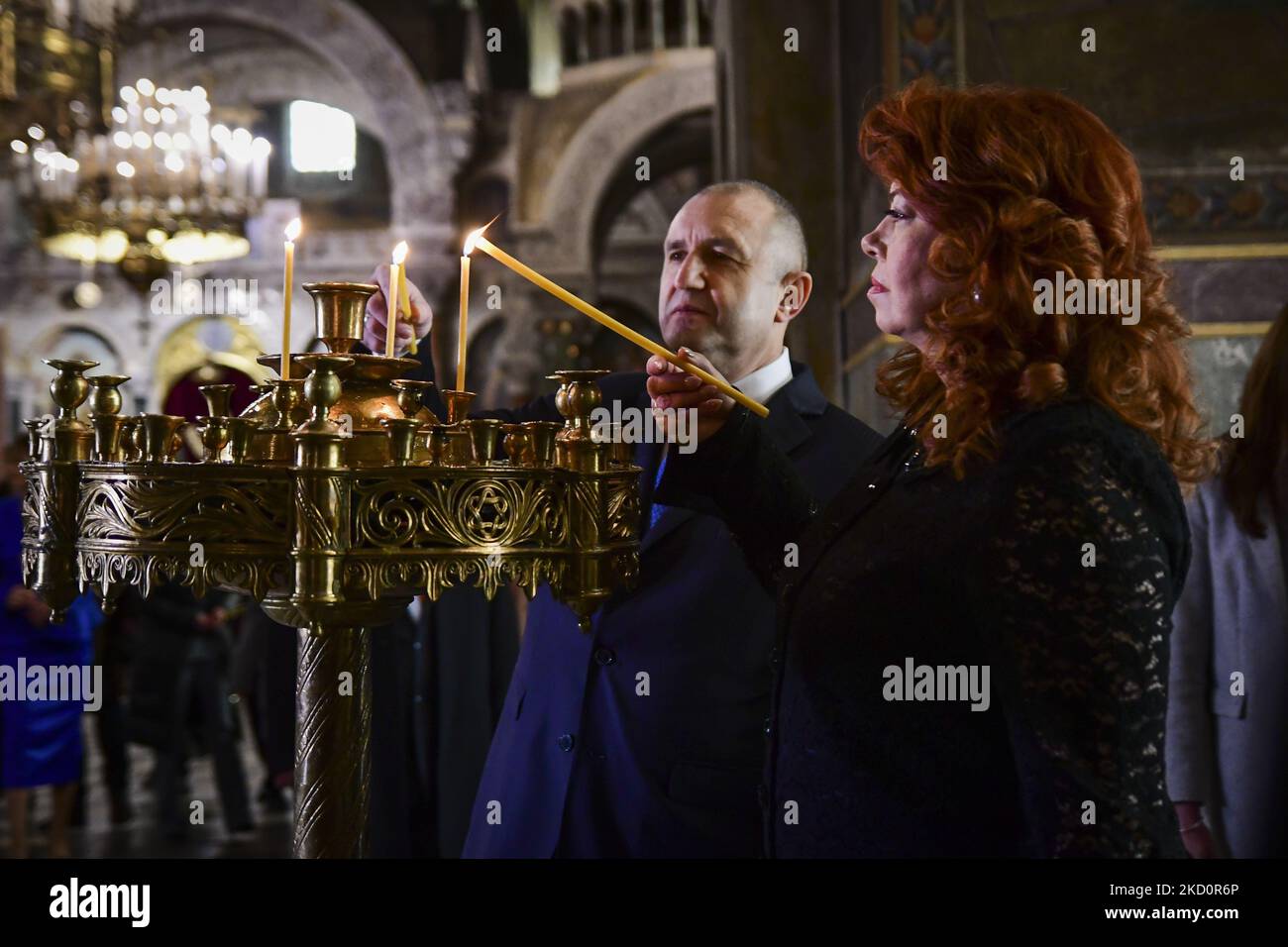 Bulgarian President Rumen Radev and Vice President Iliana Iotova light ...