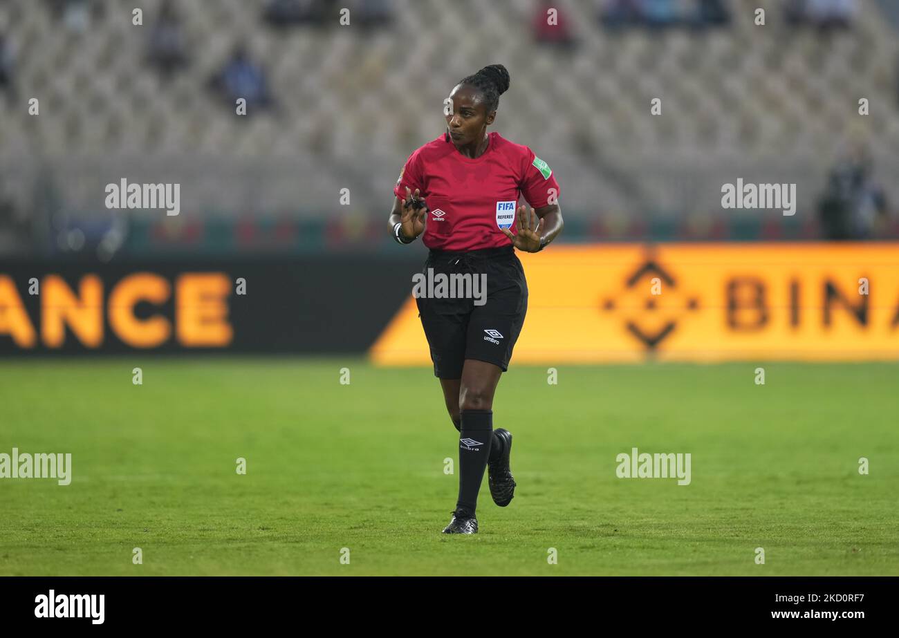 Salima Mukansanga, referee, of Rwanda during Guinea versus Zimbabwe ...