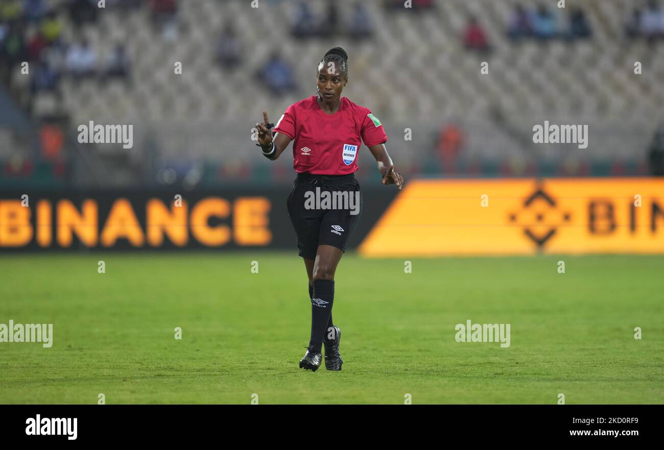 Salima Mukansanga, referee, of Rwanda during Guinea versus Zimbabwe ...
