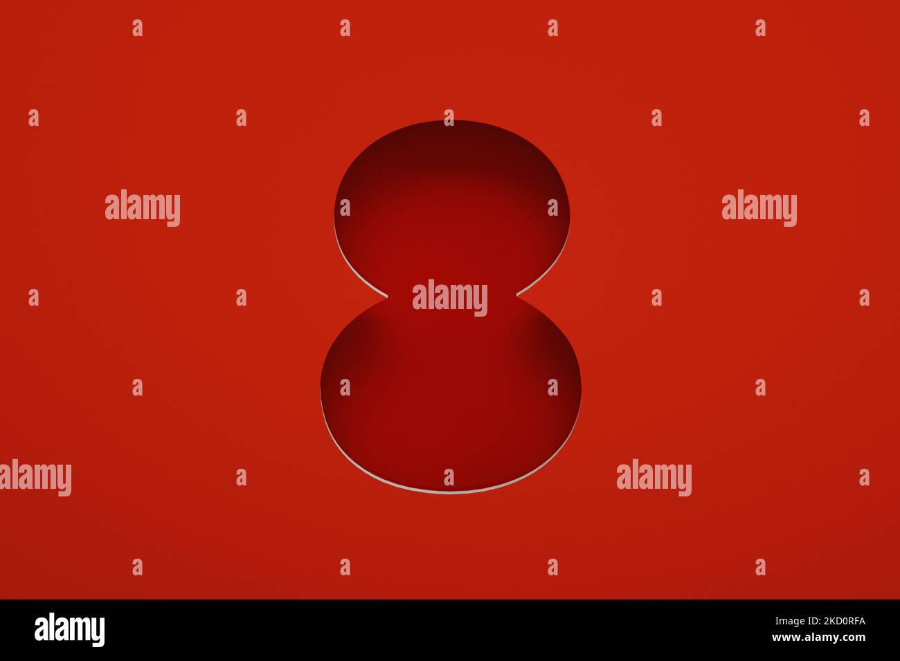 number 8 shape over red background, blank for international women's day ...