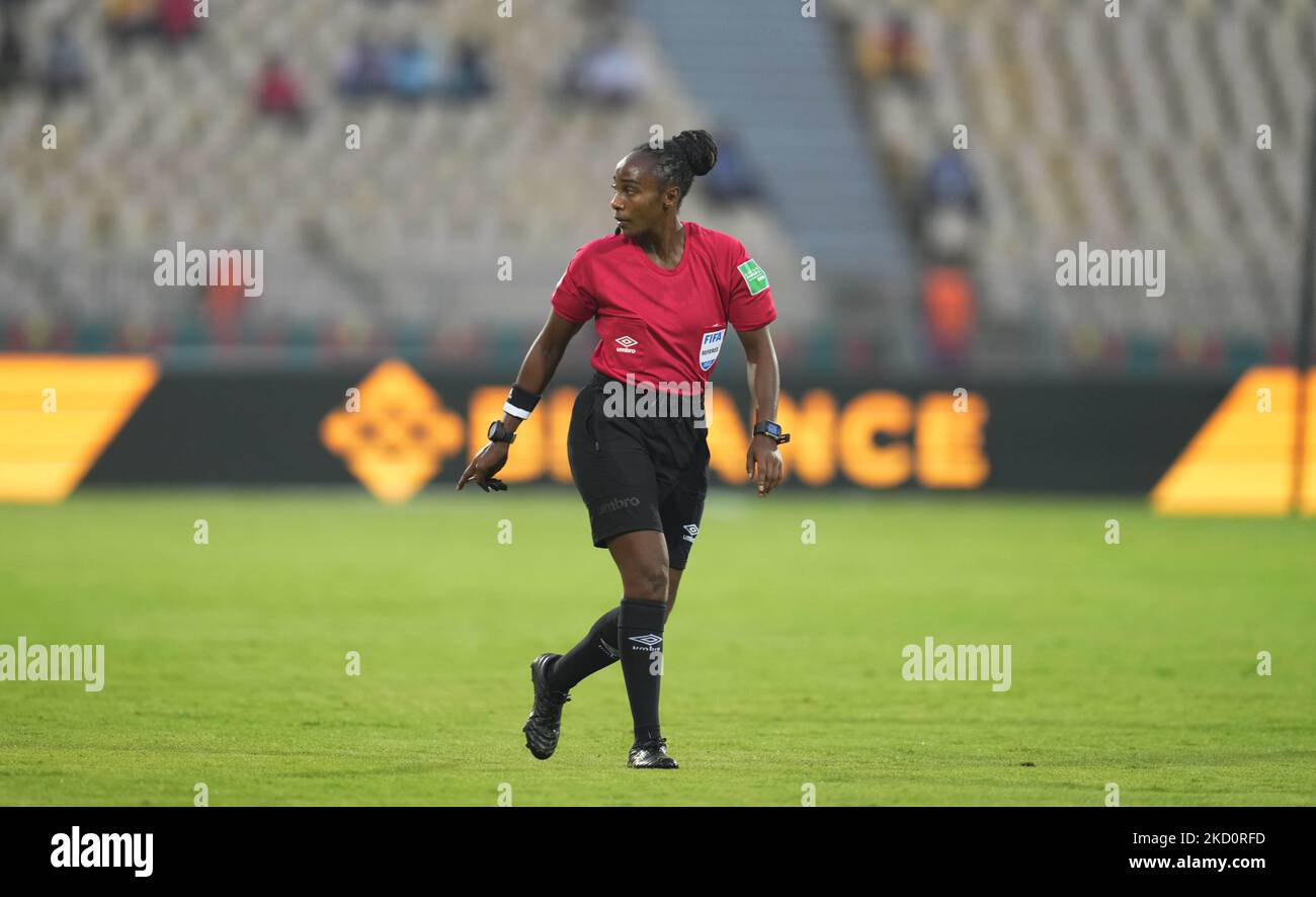 Salima Mukansanga, referee, of Rwanda during Guinea versus Zimbabwe ...
