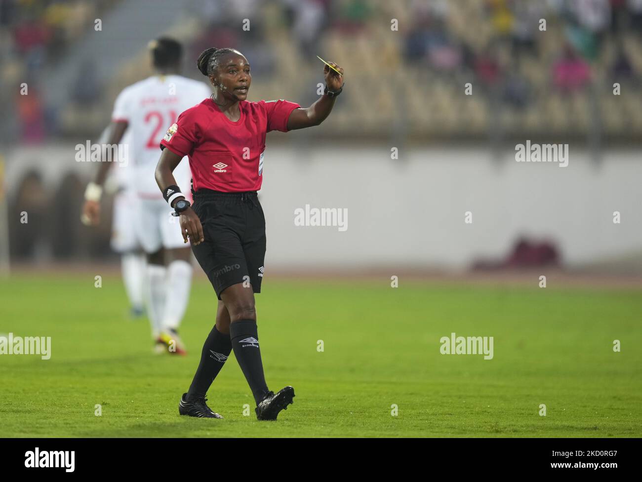 Salima Mukansanga, referee, of Rwanda during Guinea versus Zimbabwe ...