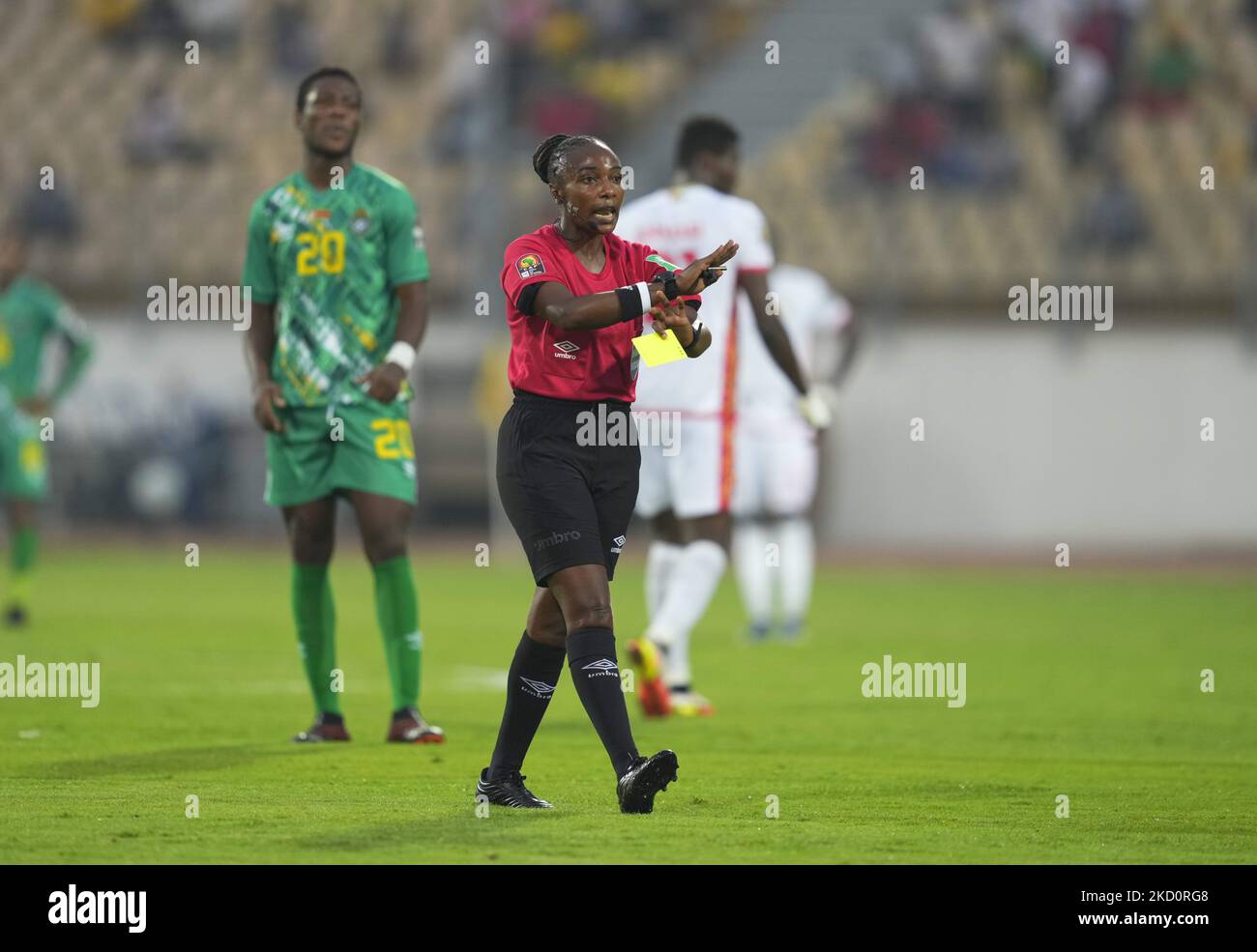 Salima Mukansanga, referee, of Rwanda during Guinea versus Zimbabwe ...