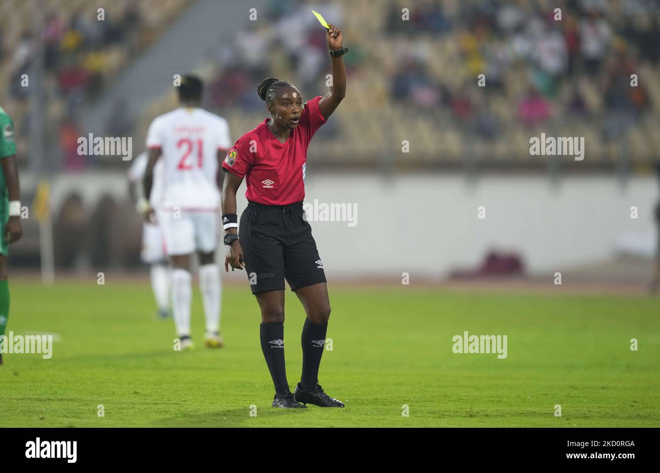 Salima Mukansanga, referee, of Rwanda during Guinea versus Zimbabwe ...