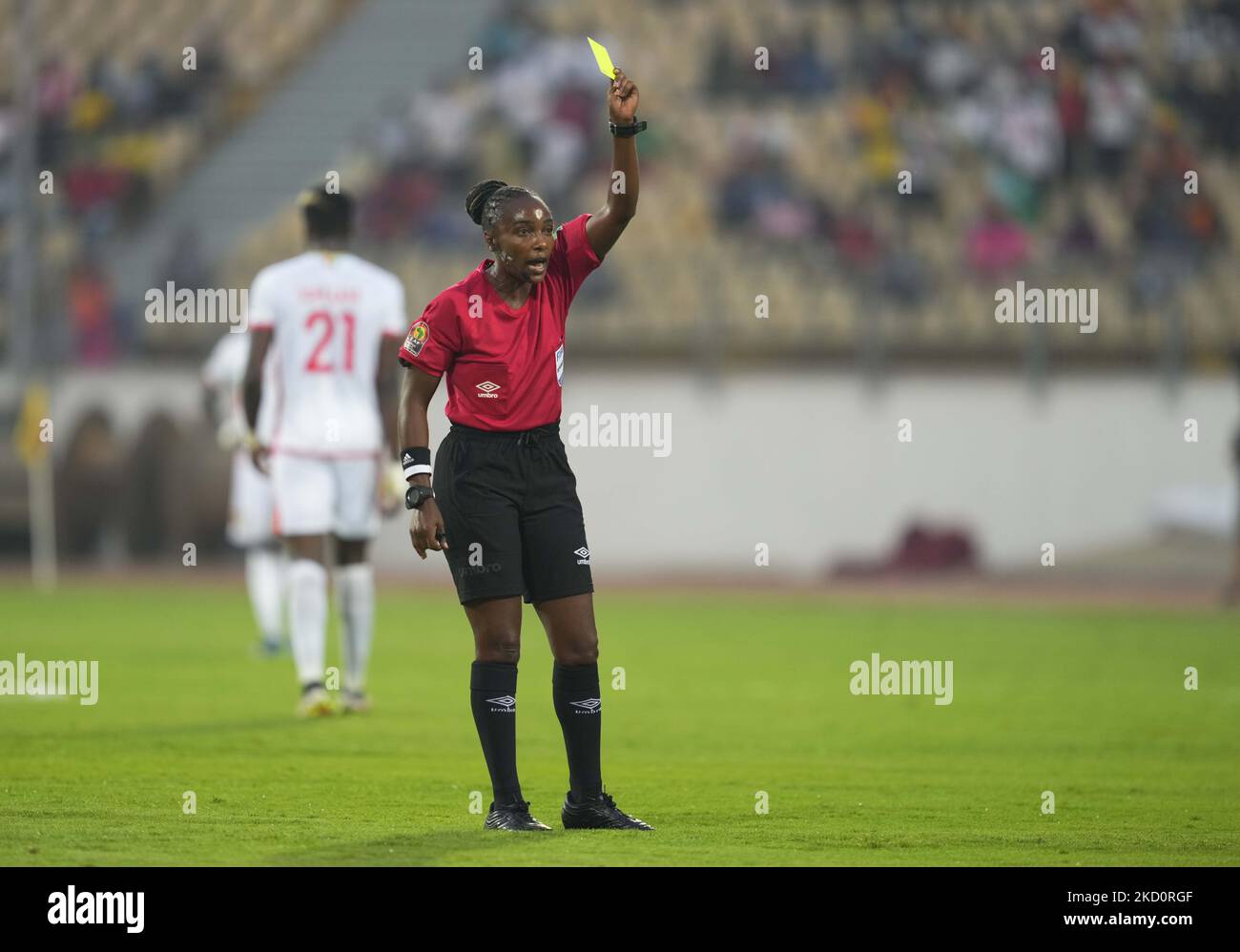 Salima Mukansanga, referee, of Rwanda during Guinea versus Zimbabwe ...