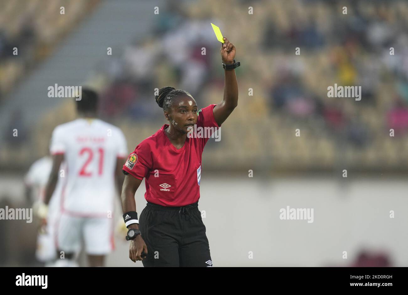 Salima Mukansanga, referee, of Rwanda during Guinea versus Zimbabwe ...