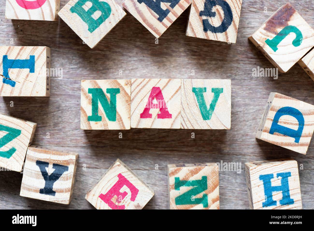 Alphabet letter block in word NAV (Abbreviation of Net asset value) and ...