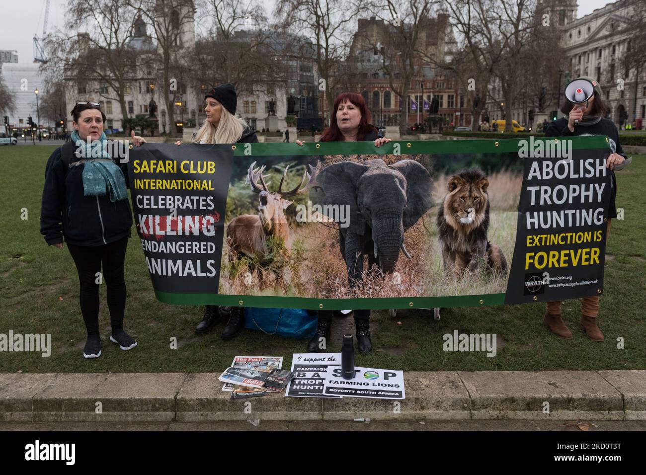 LONDON, UNITED KINGDOM - JANUARY 19, 2022: Demonstrators hold a banner ...
