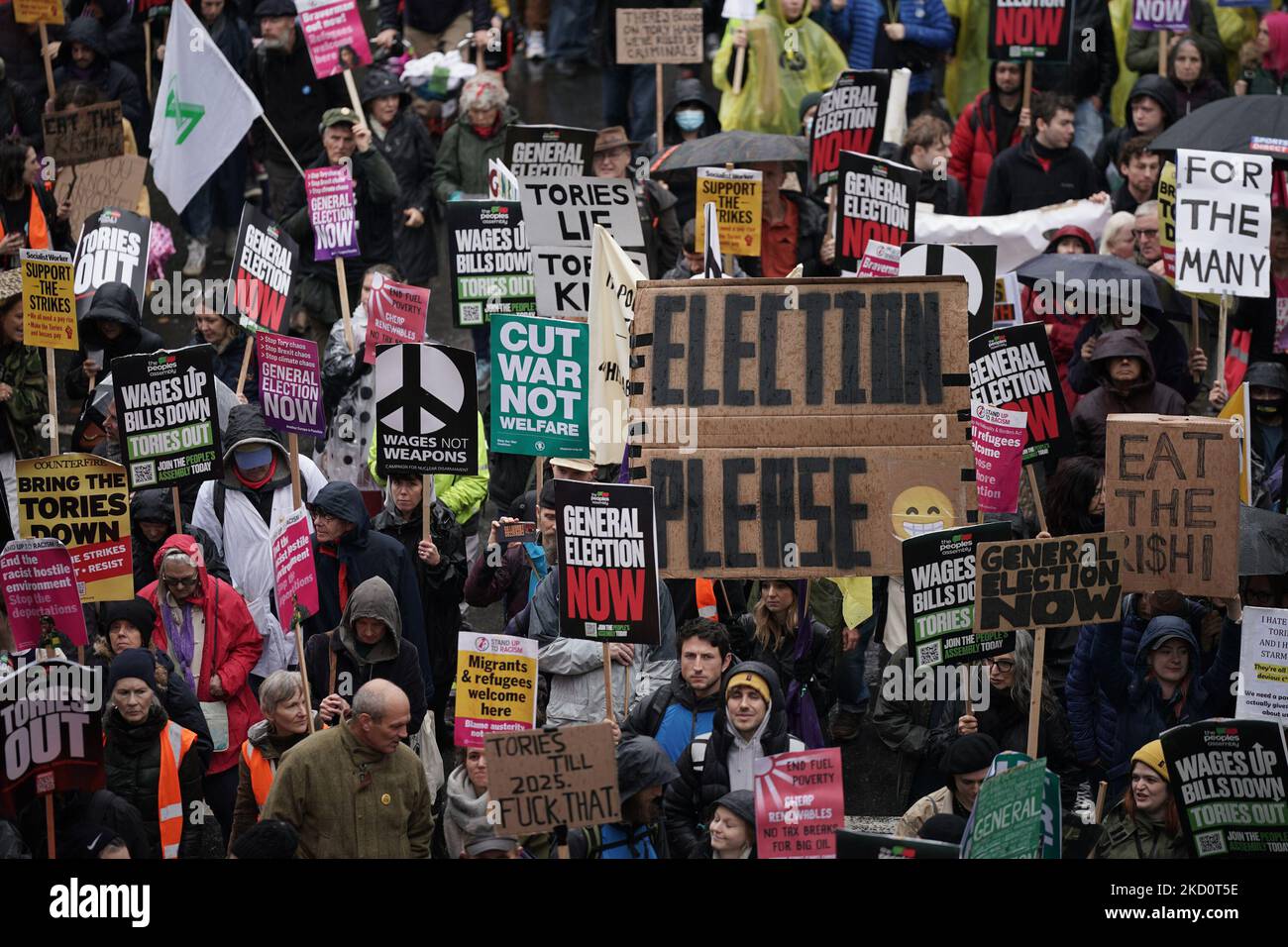NOTE LANGUAGE ON PLACARDS People take part in the People's Assembly ...