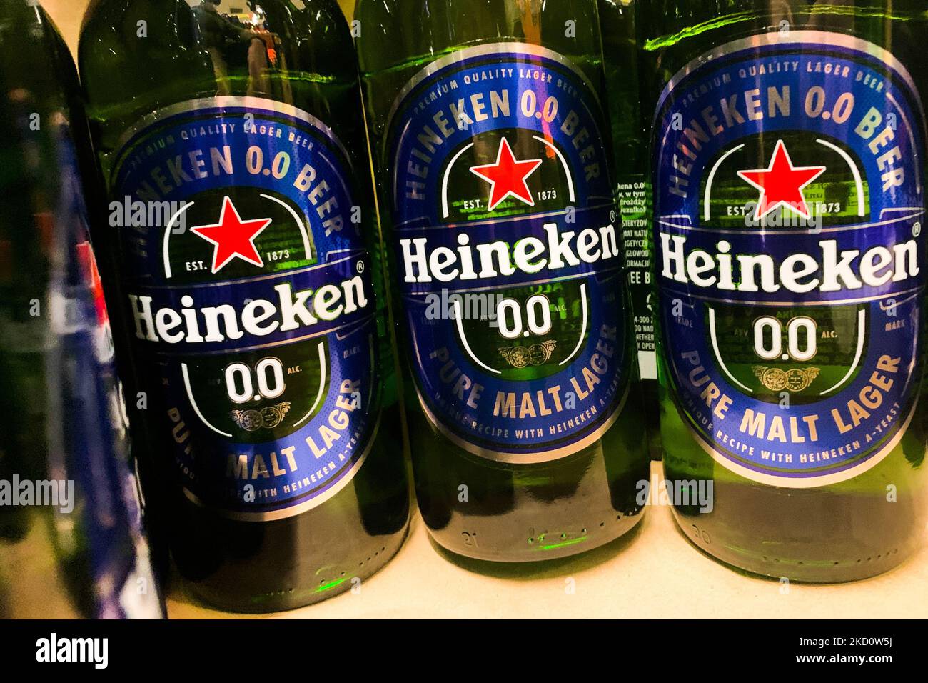 Heineken beers are seen at a supermarket in Krakow, Poland on January ...