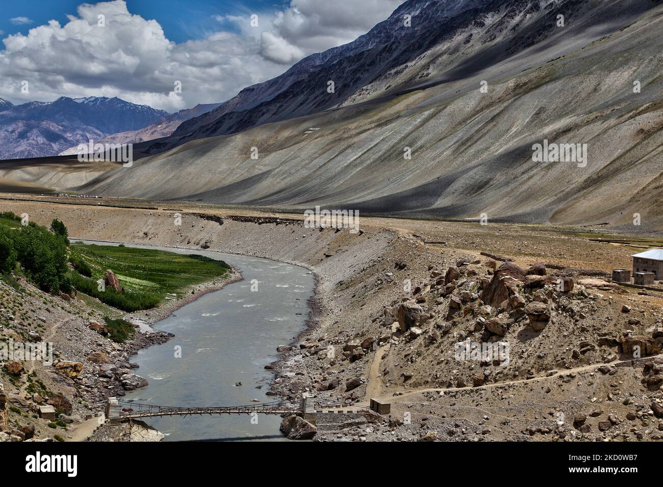 Bridge over the Zanskar River located high in the Himalayas in Padum ...