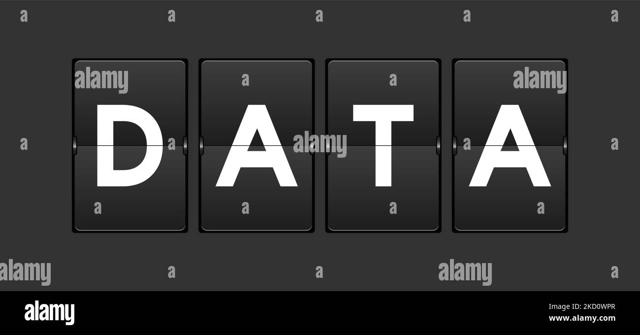 Black color analog flip board with word data on gray background Stock ...