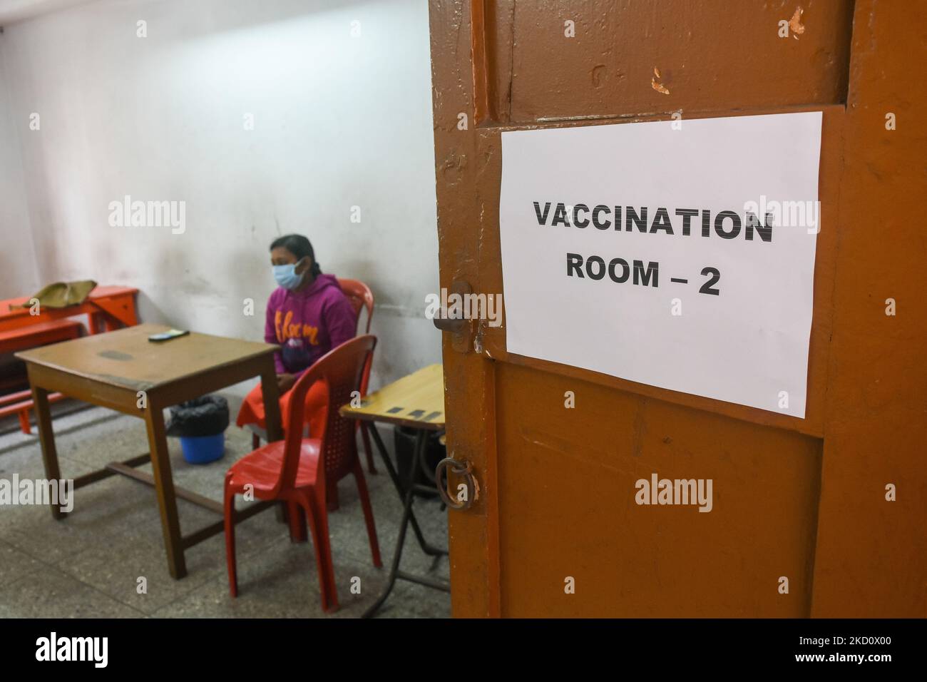 A vaccination room as seen at a school in Kolkata , India , on 21 ...