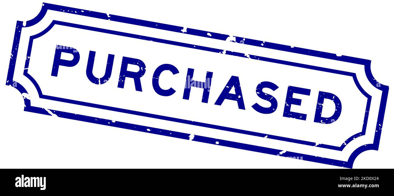 Grunge blue purchased word rubber seal stamp on white background Stock ...