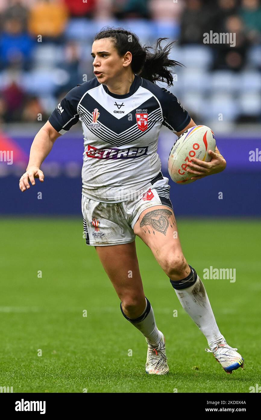 Carrie Roberts of England makes a break during the Women's Rugby League ...