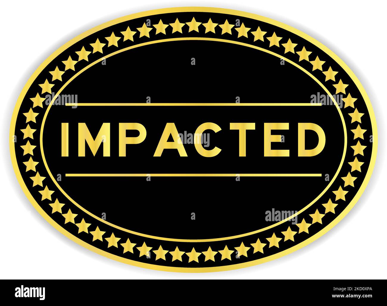 Gold and black color oval label sticker with word impacted on white ...