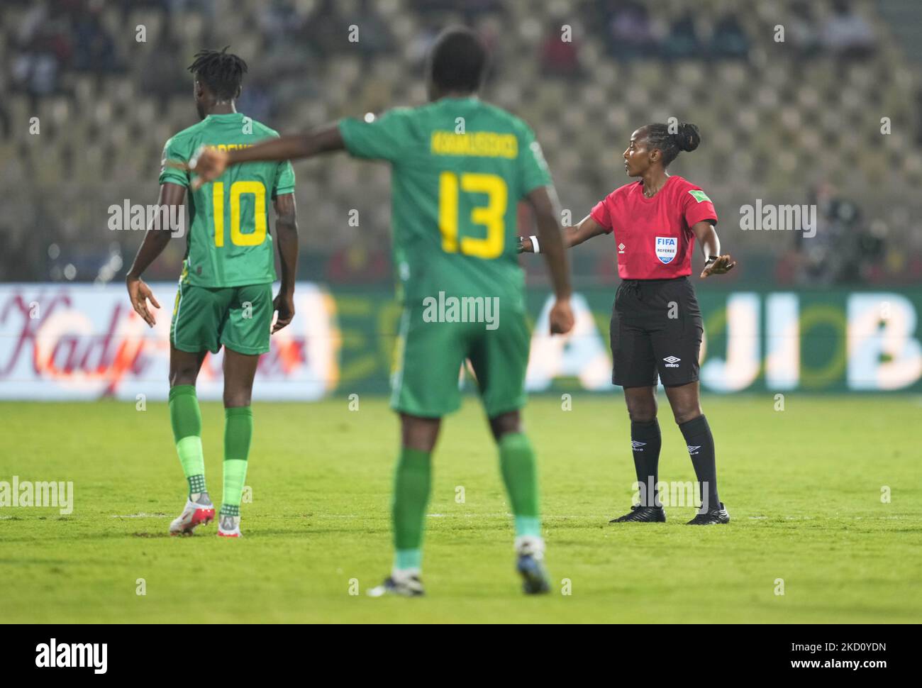 Salima Mukansanga, referee, of Rwanda during Guinea versus Zimbabwe ...
