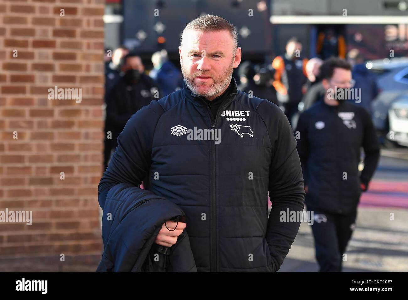 Wayne Rooney, manager of Derby County arrives ahead of the Sky Bet ...