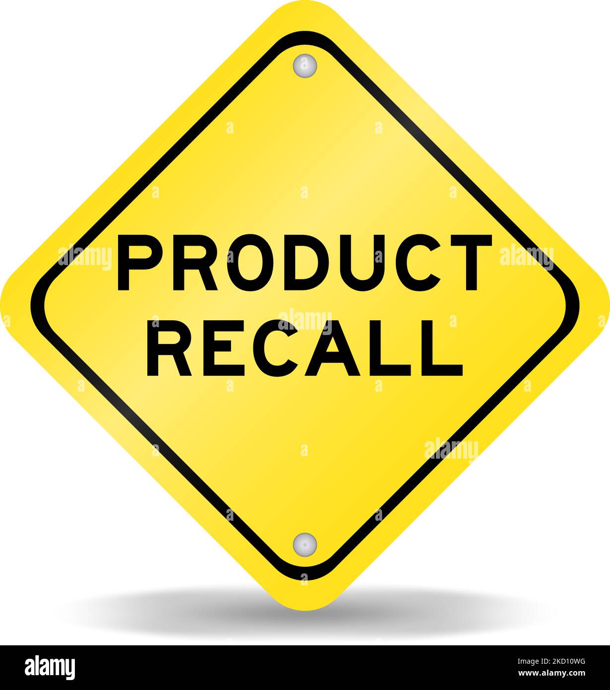 Yellow color transportation sign with word product recall on white ...