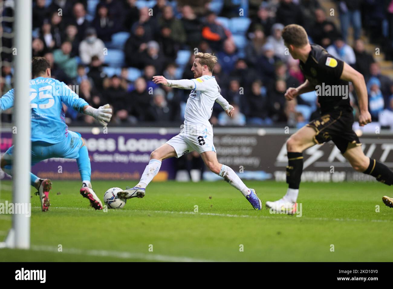 Jamie Allen of Coventry City tries to round the keeper during the Sky ...