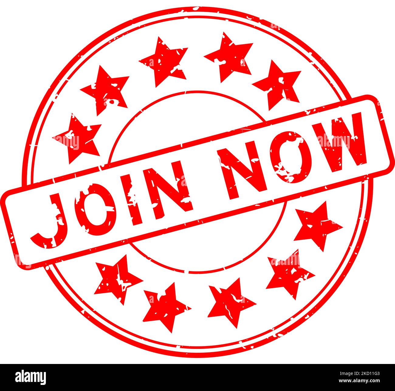 Grunge red join now word with star icon round rubber seal stamp on ...