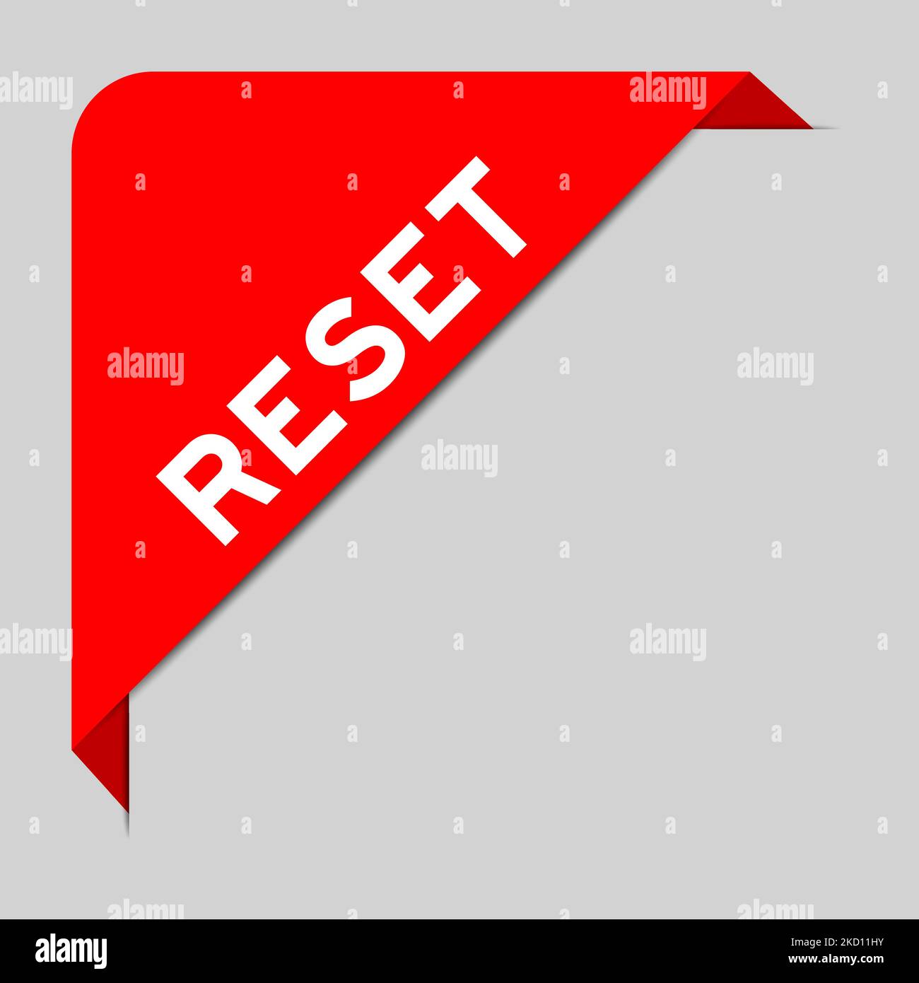 Red color of corner label banner with word reset on gray background ...