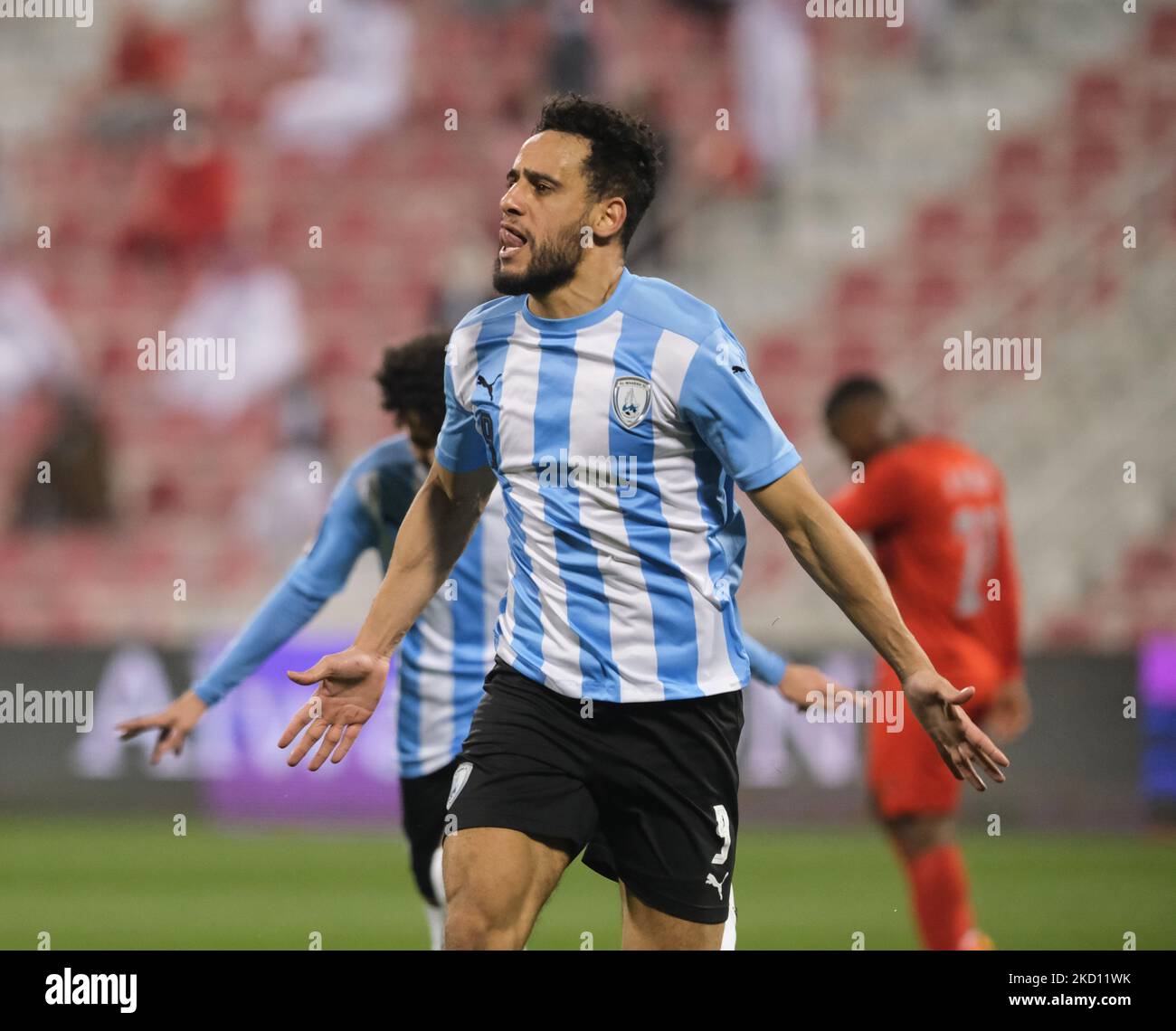 Mohamed Benyettou (9) of Al Wakrah celebrates his goal during the QNB ...
