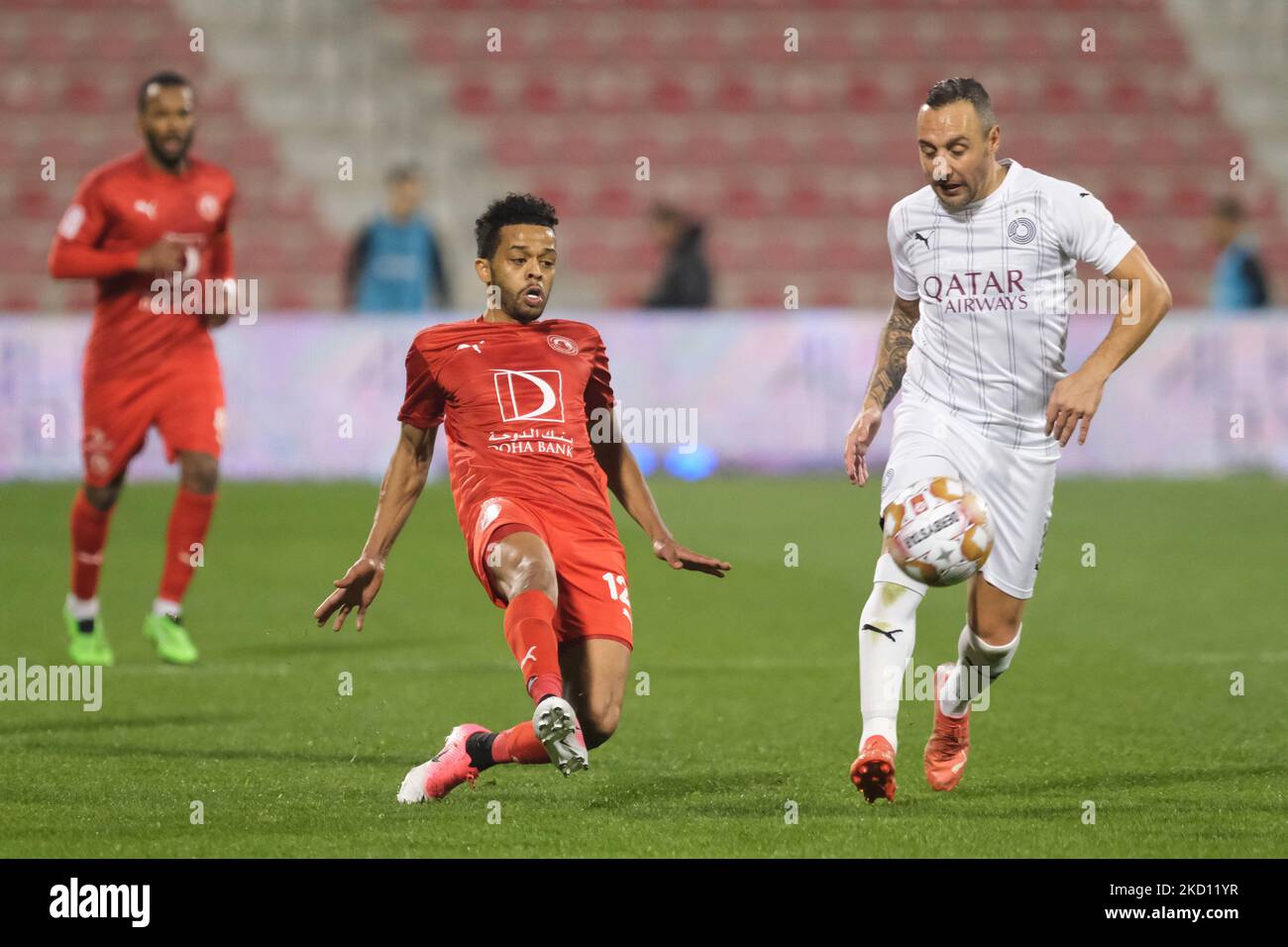 Hamid Ismail (12) of Al Arabi passes the ball during the QNB Stars ...