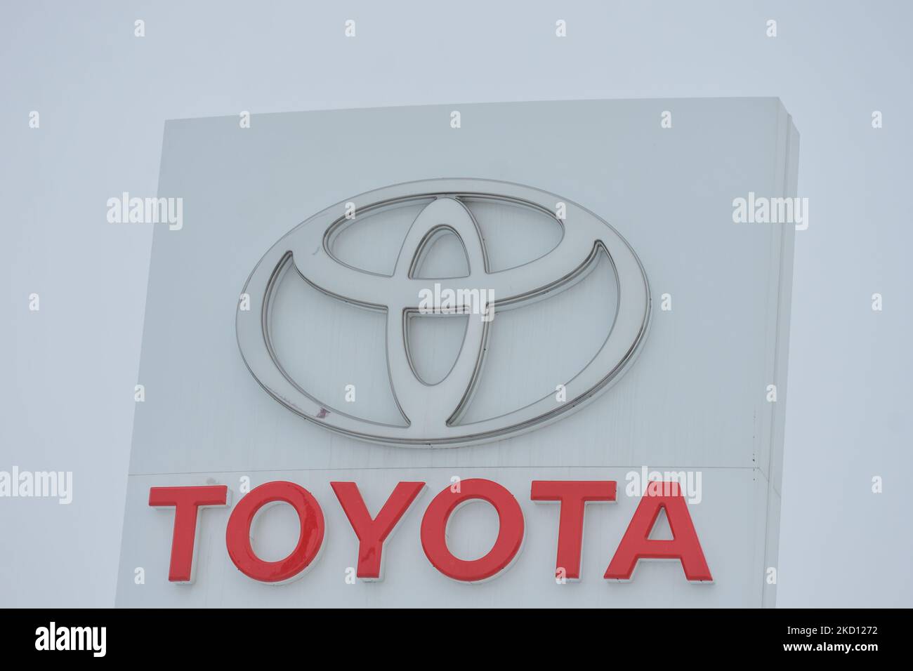 Toyota logo and sign seen outside a Toyota dealership in South Edmonton ...