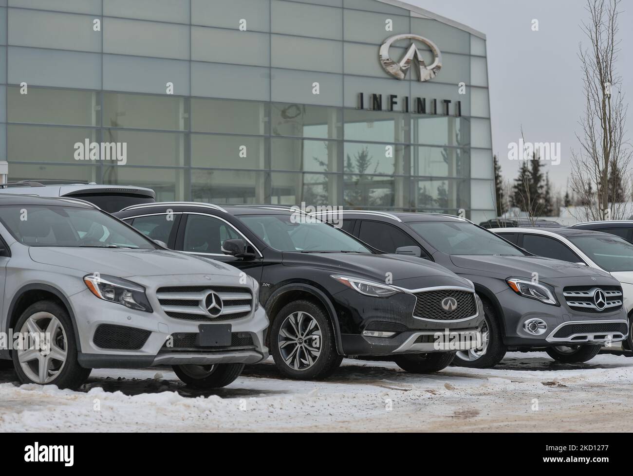 Vehicles outside an Infiniti dealership in South Edmonton. On Saturday ...