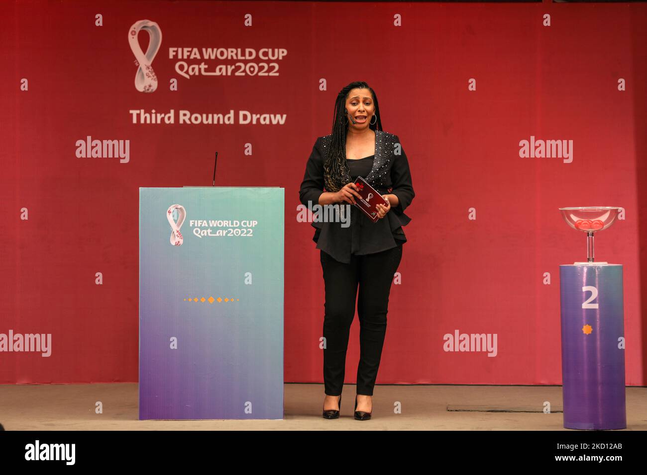 Mimi Fawaz speaks during FIFA World Cup Qatar 2022 Third Round Draw at ...