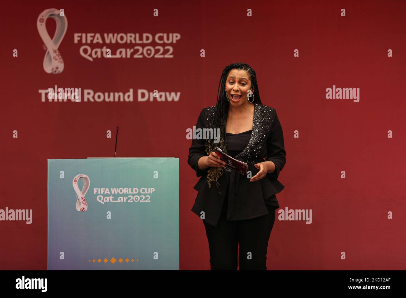 Mimi Fawaz speaks during FIFA World Cup Qatar 2022 Third Round Draw at ...