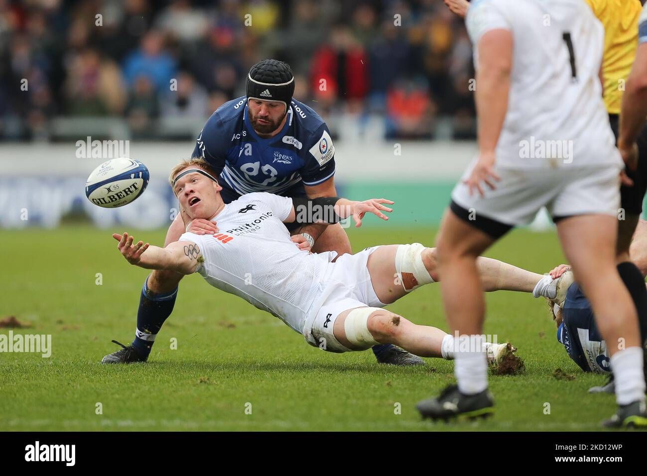 Sam Cross of Ospreys: releases during the European Champions Cup match ...