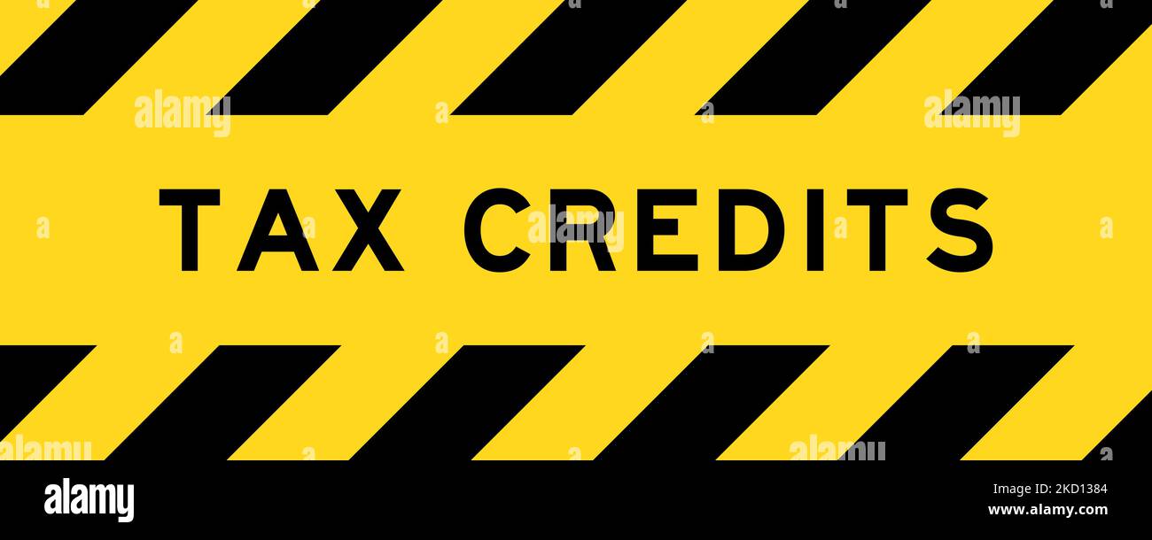 Yellow and black color with line striped label banner with word tax ...