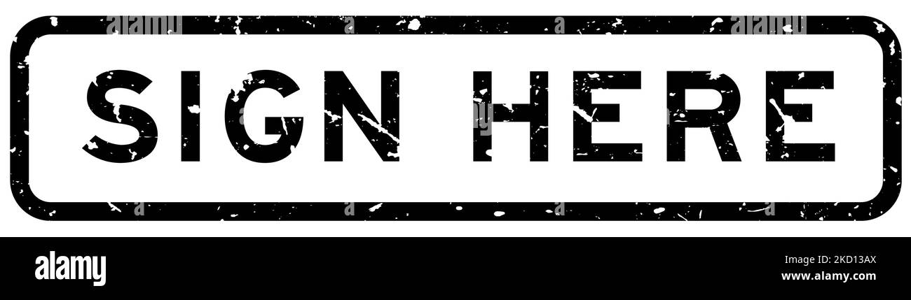 Grunge black sign here word square rubber seal stamp on white ...