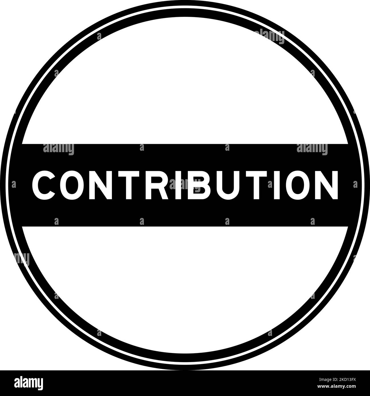 Black color round seal sticker in word contribution on white background ...
