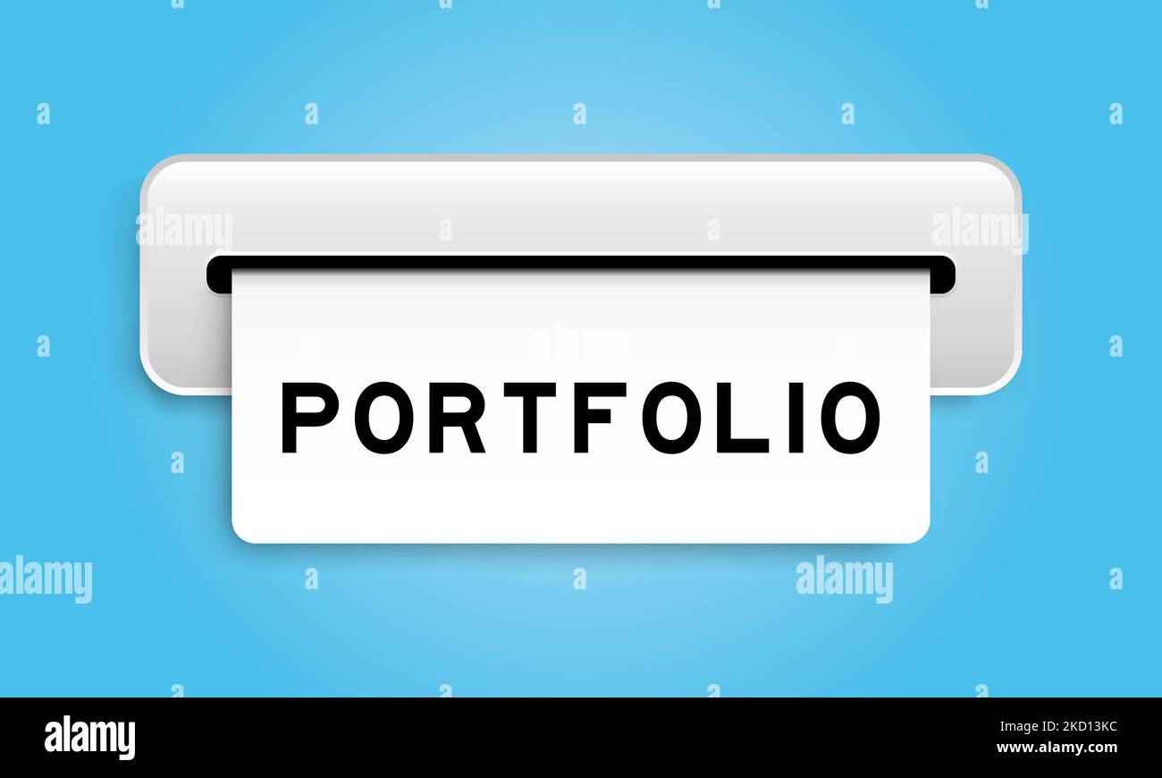 White coupon banner with word portfolio from machine on blue color ...