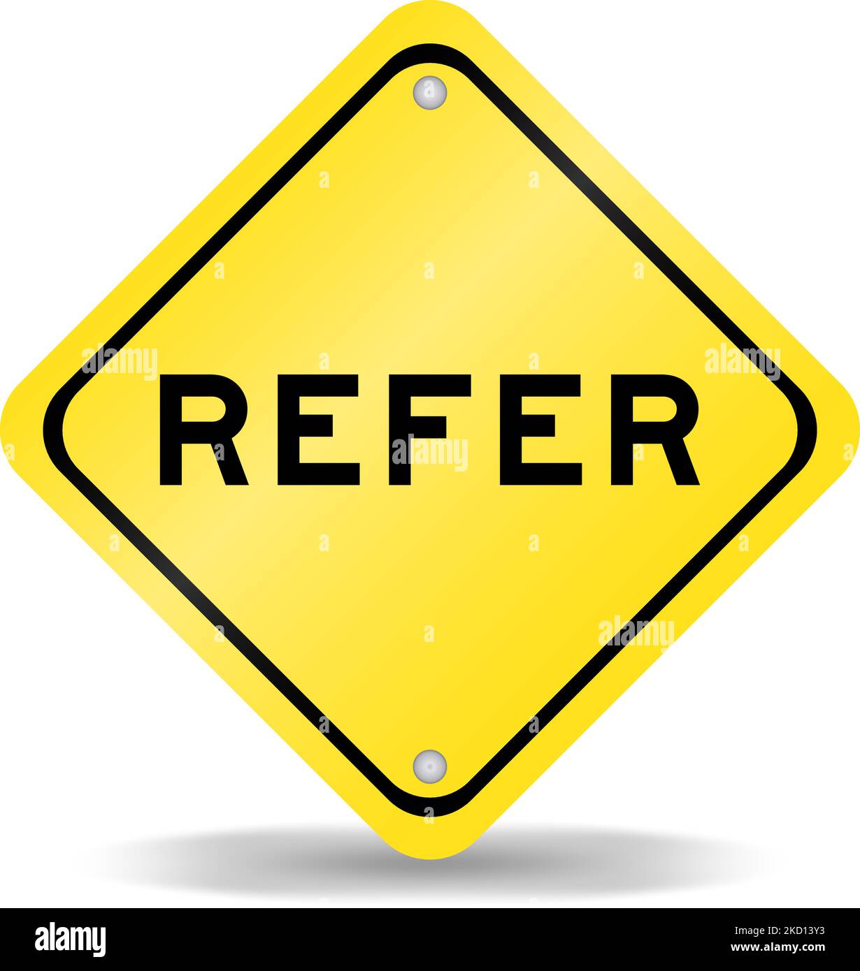 Yellow color transportation sign with word refer on white background ...