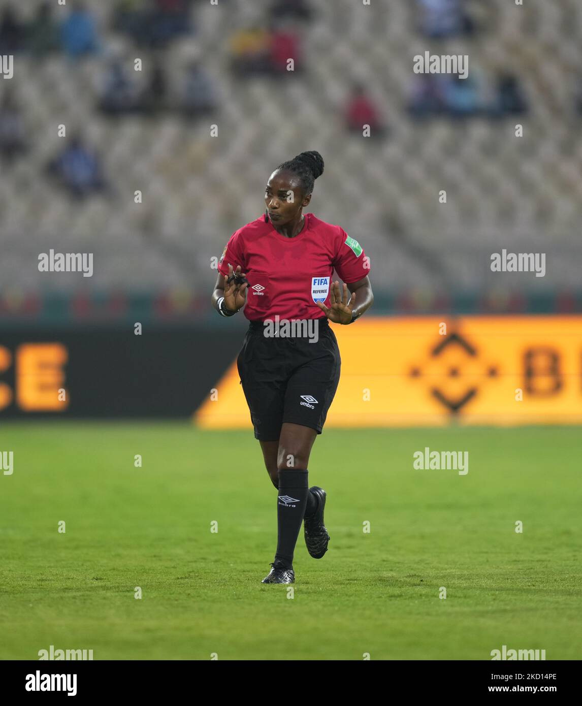 Salima Mukansanga, referee, of Rwanda during Guinea versus Zimbabwe ...