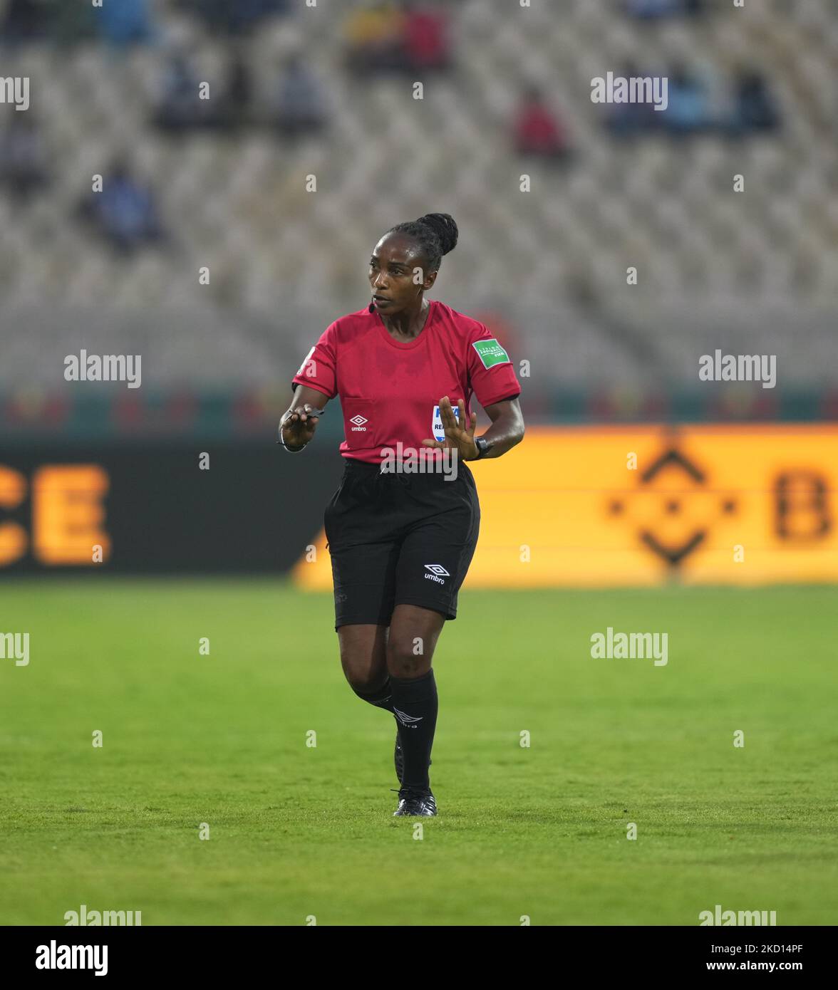 Salima Mukansanga, referee, of Rwanda during Guinea versus Zimbabwe ...
