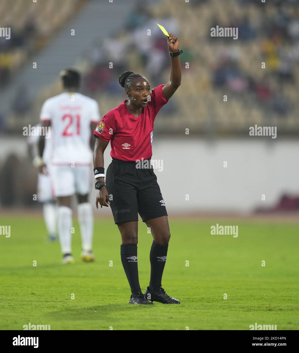Salima Mukansanga, referee, of Rwanda during Guinea versus Zimbabwe ...