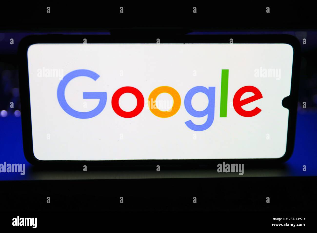 Google logo is displayed on a mobile phone screen for illustration ...