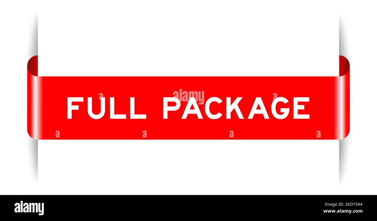Red color inserted label banner with word full package on white ...