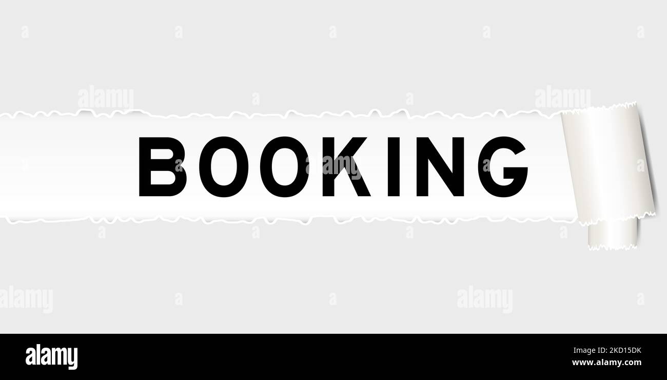 Ripped gray paper background that have word booking under torn part ...