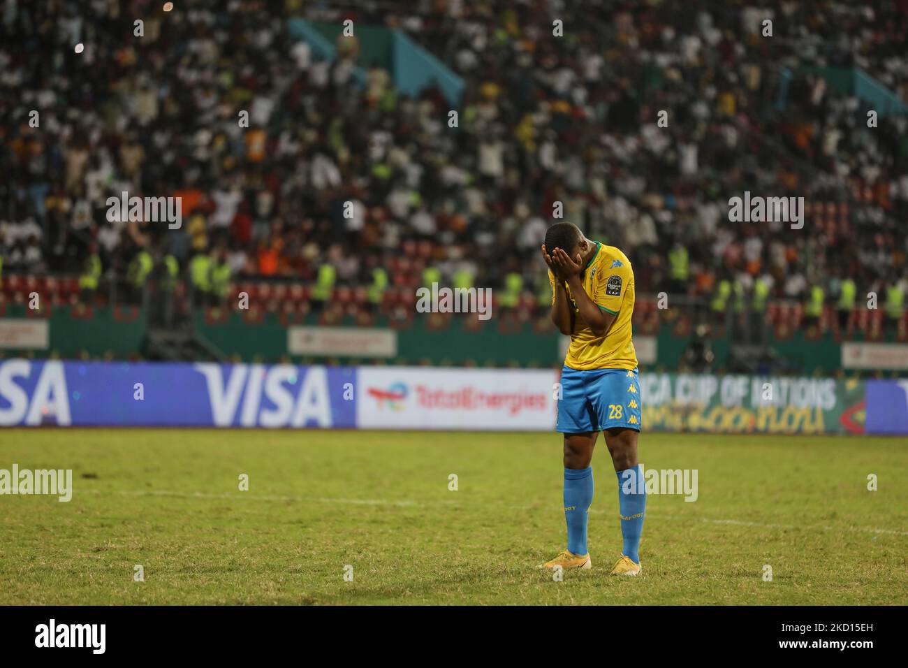 (28) Yannis Nâ€™Gakoutou-Yapende of Gabon team after lose penalty ...