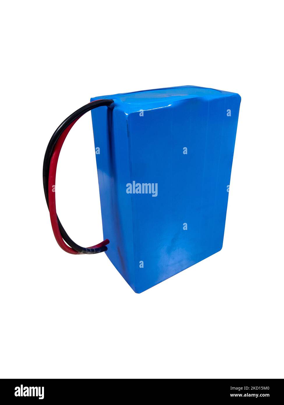 Blue lithium-ion battery pack, rectangular, with red and black wires on ...