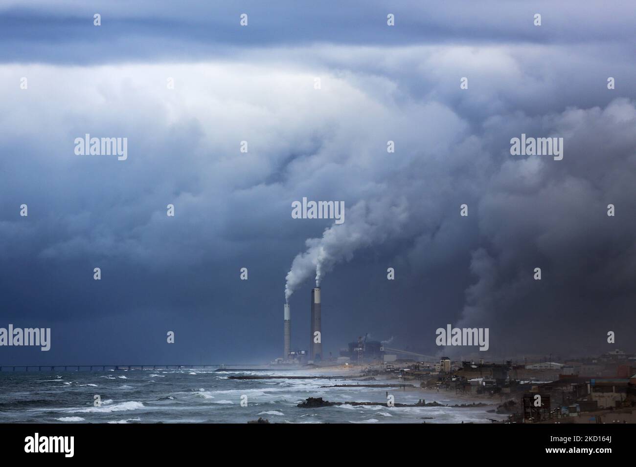 General view of Gaza beach during rainy weather in northern Gaza Strip ...