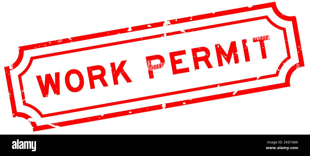 Grunge red work permit word rubber seal stamp on white background Stock ...