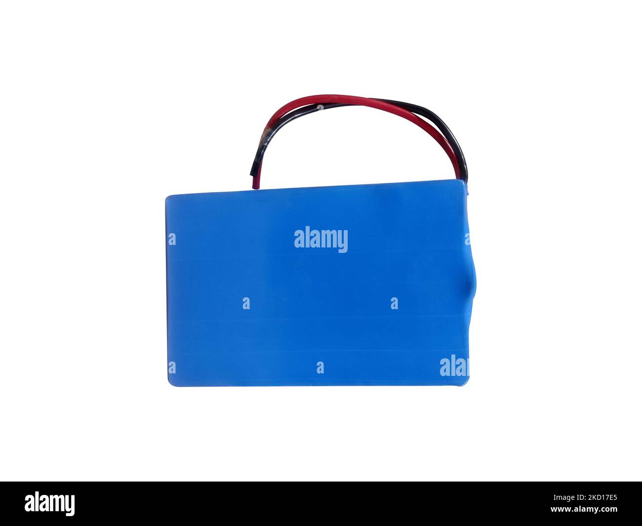 A blue lithium-ion battery pack on a white background. Its rectangular ...